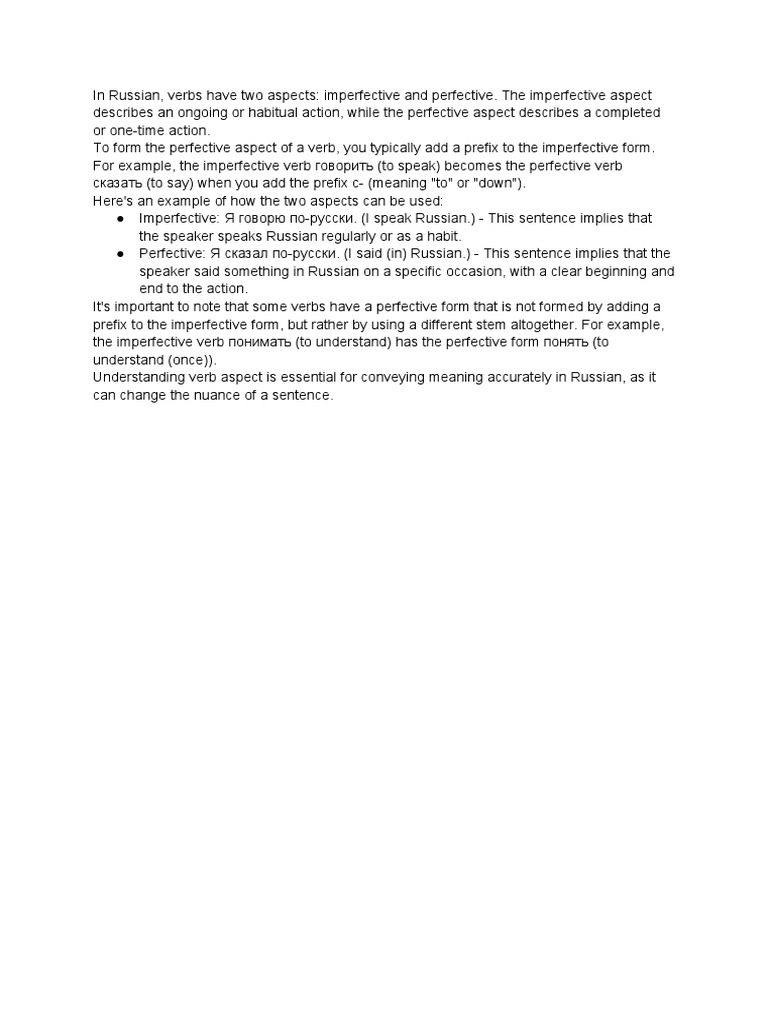 A Guide to Imperfective and Perfective Verb Aspects in Russian and How ...