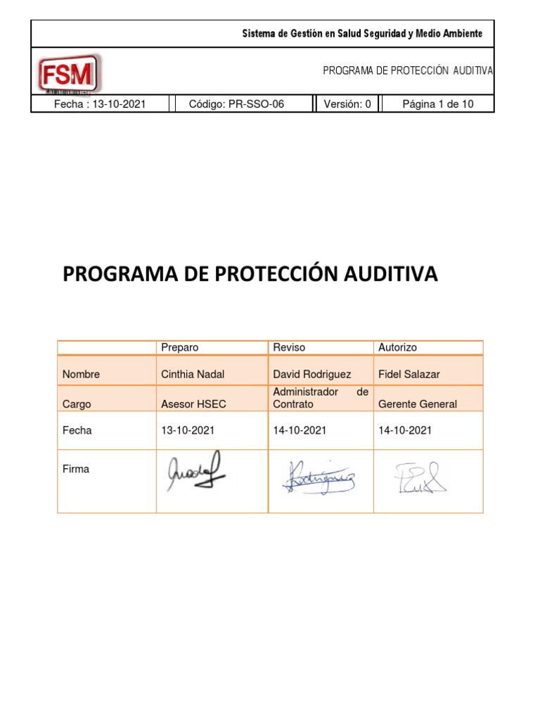 Programa Protección auditiva vf | PDF | Escuchando | Decibel