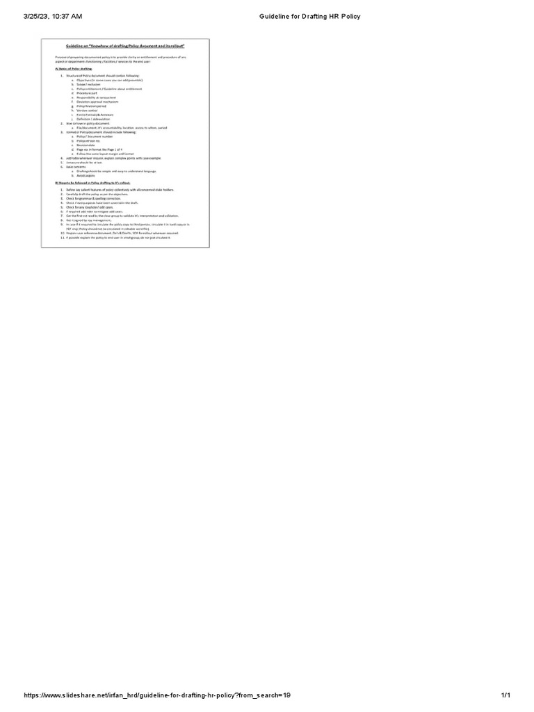 Guideline For Drafting HR Policy | PDF