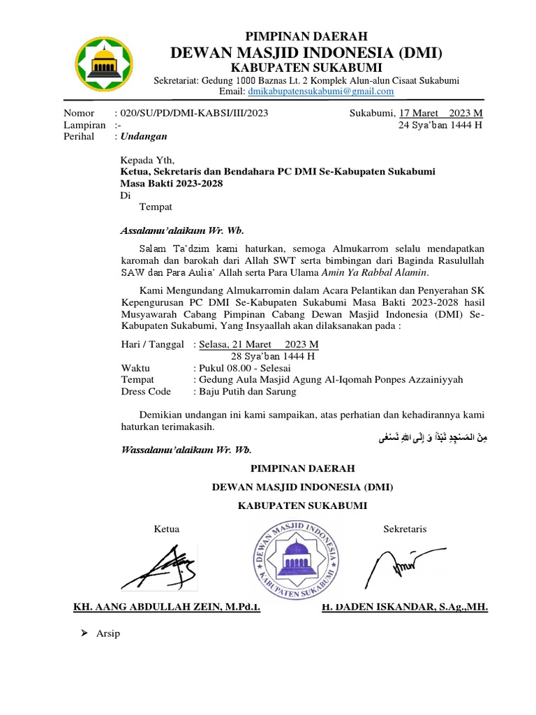 Dewan Masjid Indonesia (Dmi) : Pimpinan Daerah Kabupaten Sukabumi | PDF