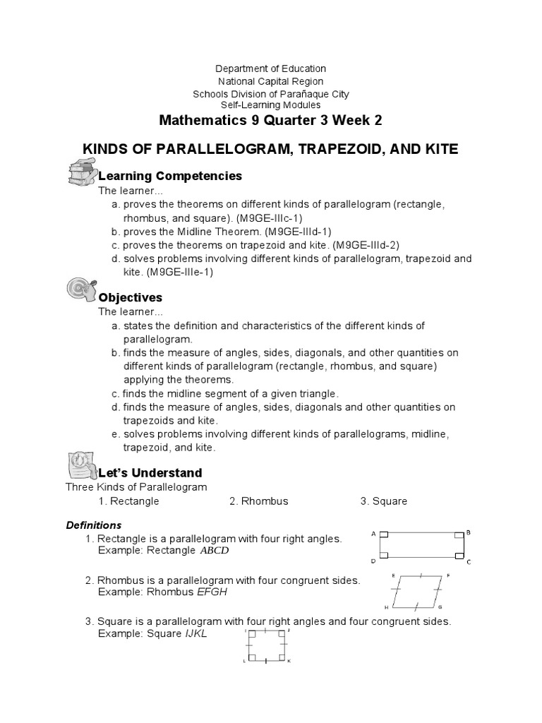 Math Grade9 Quarter3 Week2 Module2 | PDF | Rectangle | Perpendicular