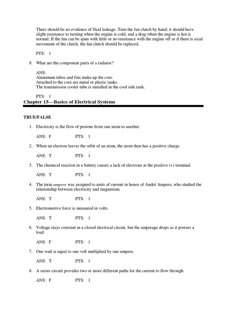 Chapter 15-Basics of Electrical Systems: True/False | PDF | Electrical ...