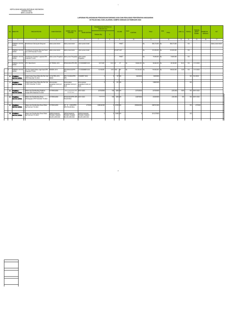 Format Lap PBJ Excel SPN Polda Bali Februari 2023 | PDF