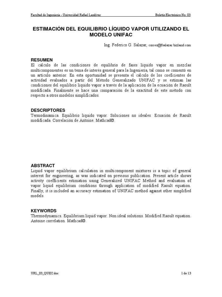 Ejemplo UNIFAC | PDF | Mecánica | Mecánica de Medios Continuos