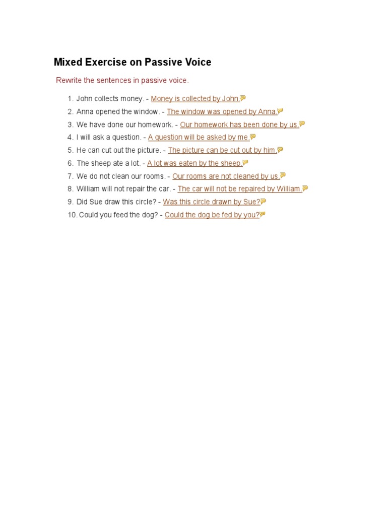 Mixed Exercise On Passive Voice | PDF