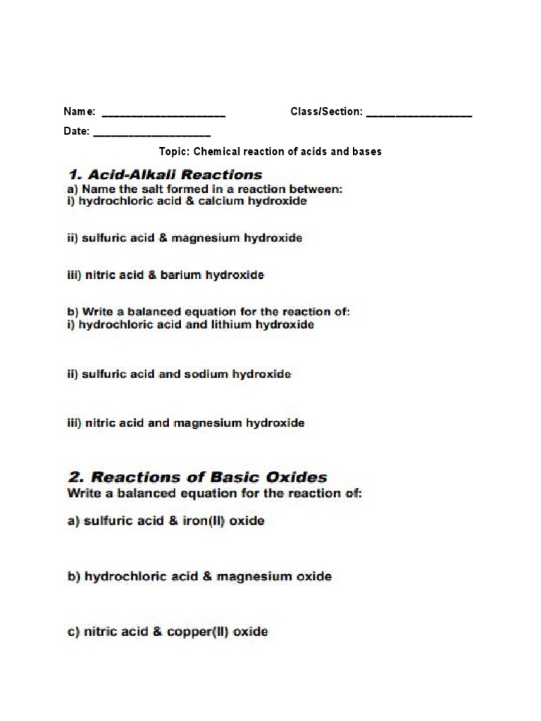 Chemical Reactions of Acids and Bases | PDF | Technology & Engineering