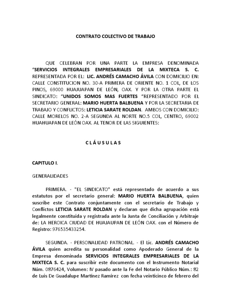Contrato Colectivo de Trabajo | PDF