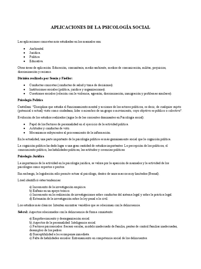 Aplicaciones de La Psicología Social: División Realizada Por Semin y ...