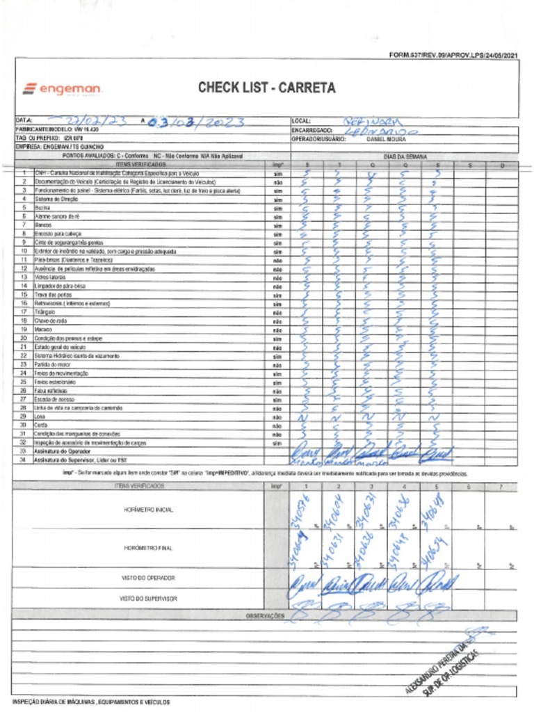Check Liste Carreta | PDF