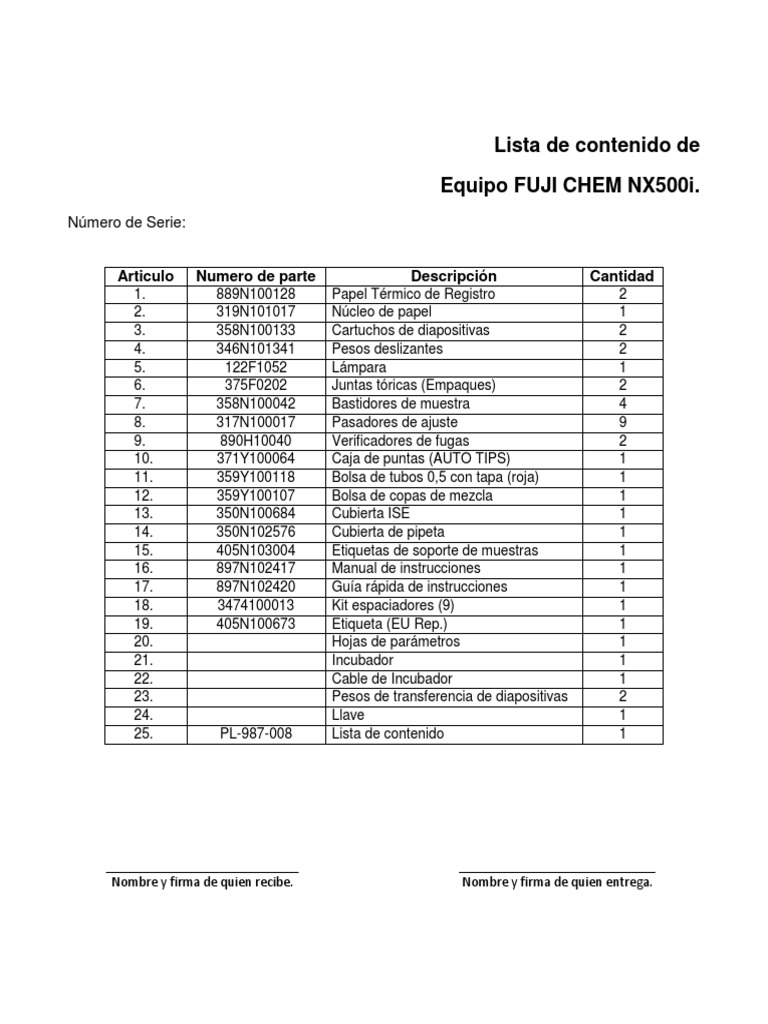 Lista de Contenido de Equipo FUJI-CHEM | PDF