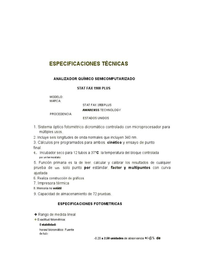 Especificaciones del Stat Fax 1908 Plus | PDF | Tecnología