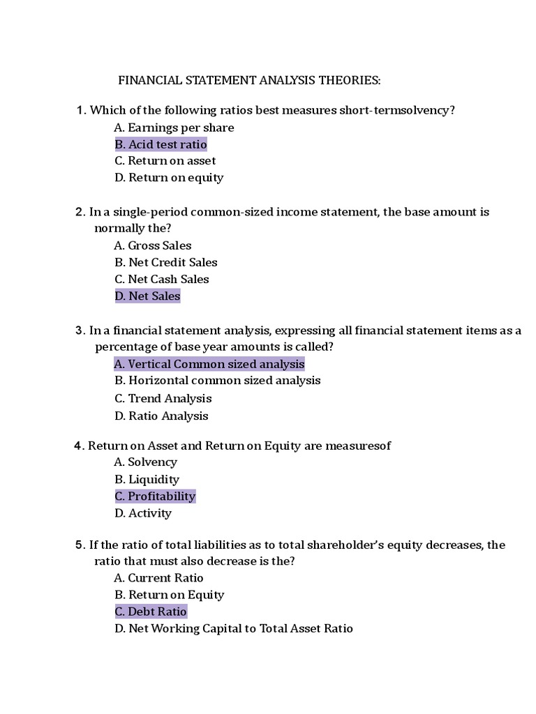 Financial Statement Analysis With Answer PDF | PDF | Equity (Finance ...