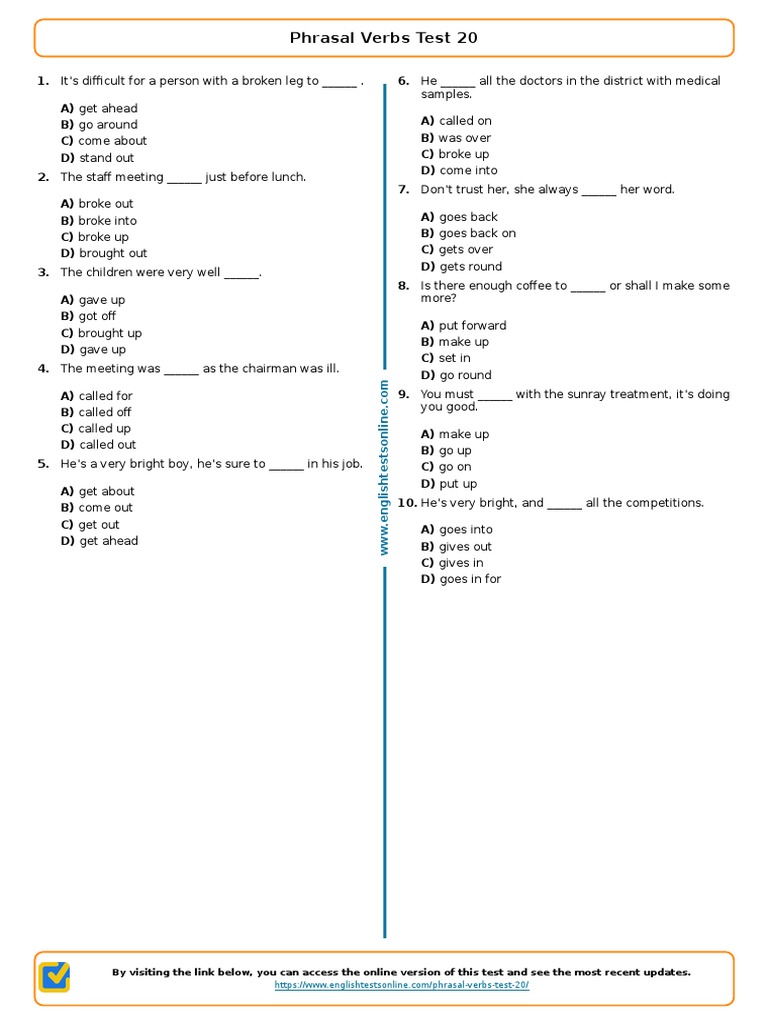 Phrasal Verbs Test 20: Samples | PDF