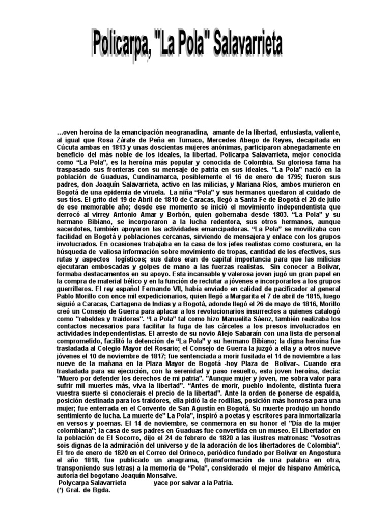 Policarpa, 'La Pola' Salavarrieta | PDF | Historia | Clásicos