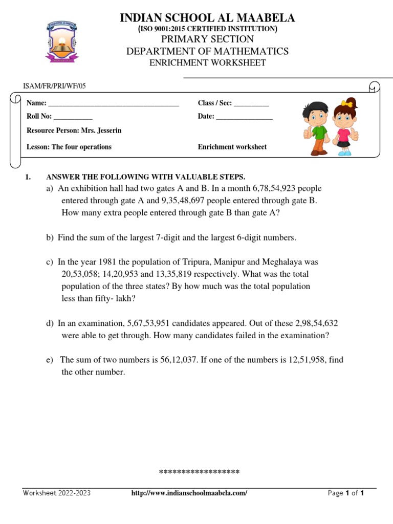 The 4 Operations-Enrichment Worksheet | PDF