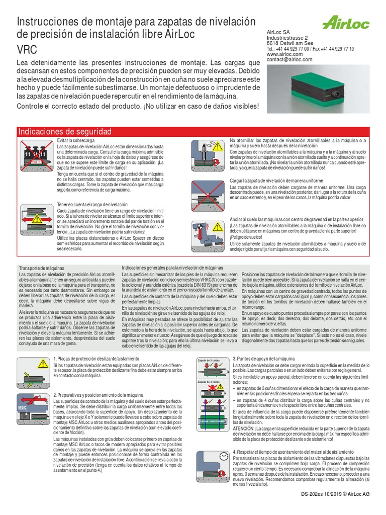 Instrucciones de Montaje para Zapatas de Nivelación de Precisión de ...