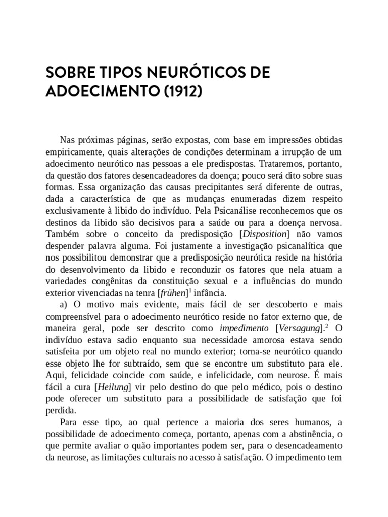 Sobre Tipos Neuróticos de Adoecimento - Freud | PDF | Libido | Sigmund ...