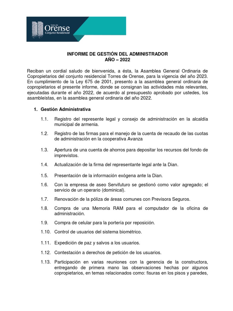 Informe de Gestión | PDF | Condominio
