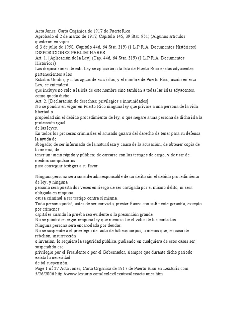 Acta Jones | PDF | Puerto Rico | Presidentes de los Estados Unidos