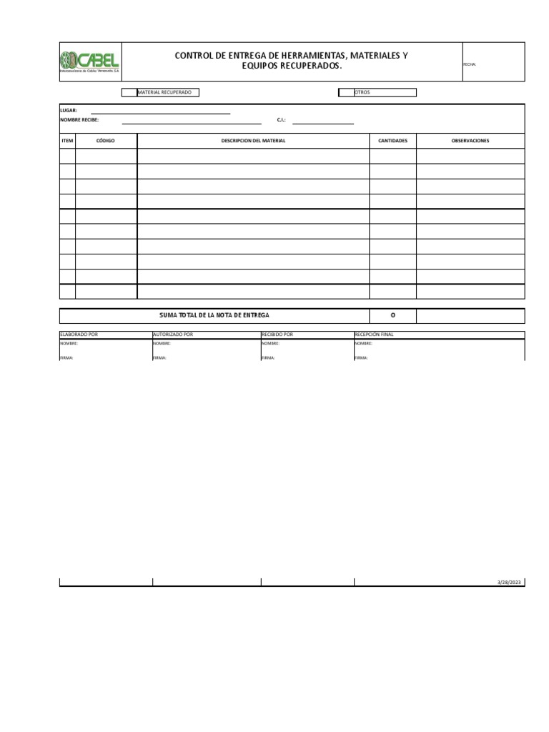Control de Entrada y Salida de Equipos y Herramientas | PDF