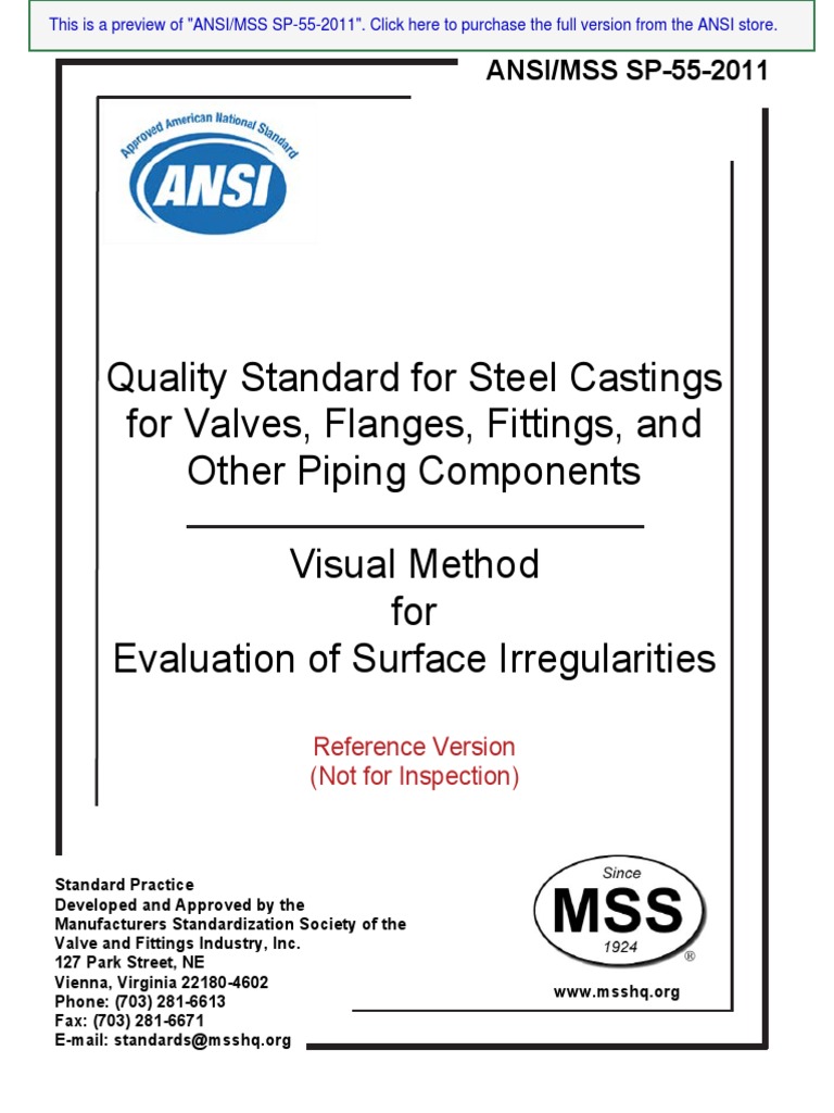 Quality Standard For Steel Castings For Valves, Flanges, Fittings, and ...