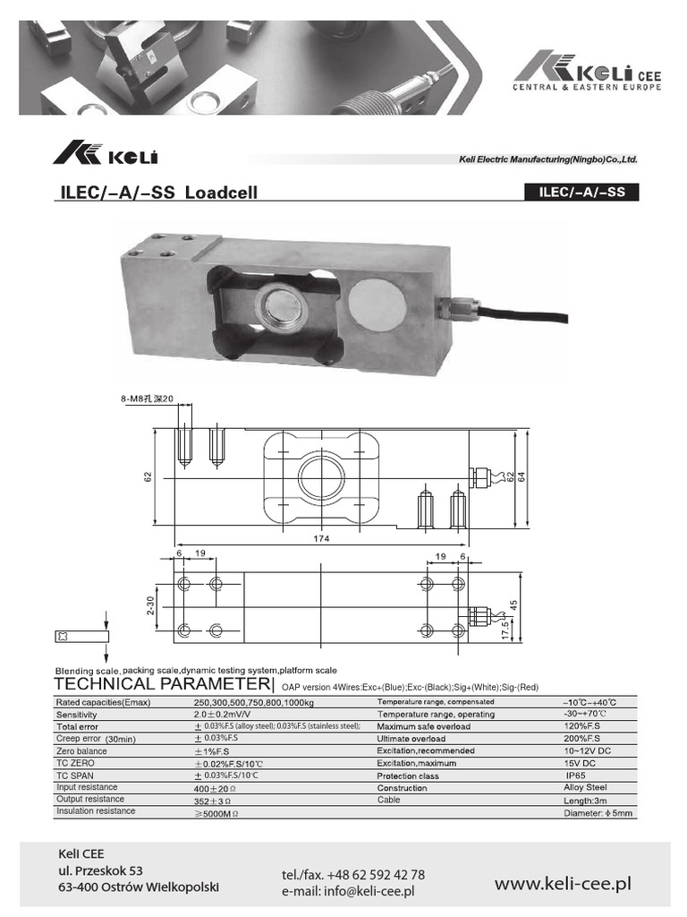FT-KELI-ILEC. Ficha Tecnica de Celda de Carga KELI SENSOR Mod. ILEC ...