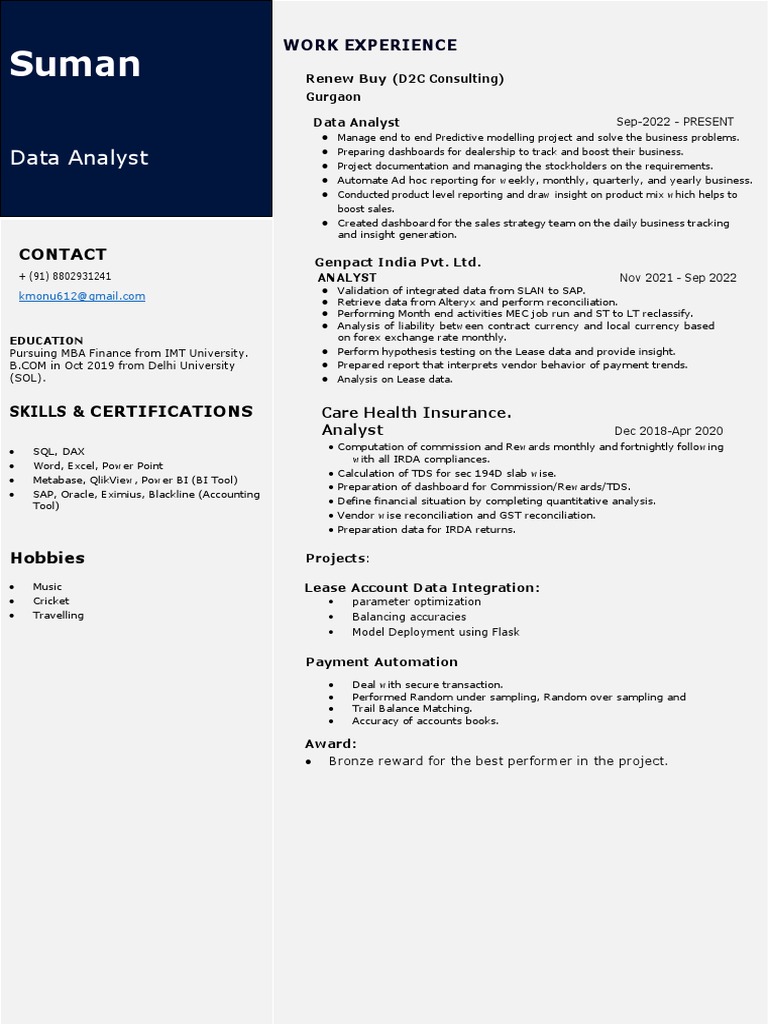 Resume Suman 22 | PDF | Computing | Information Technology