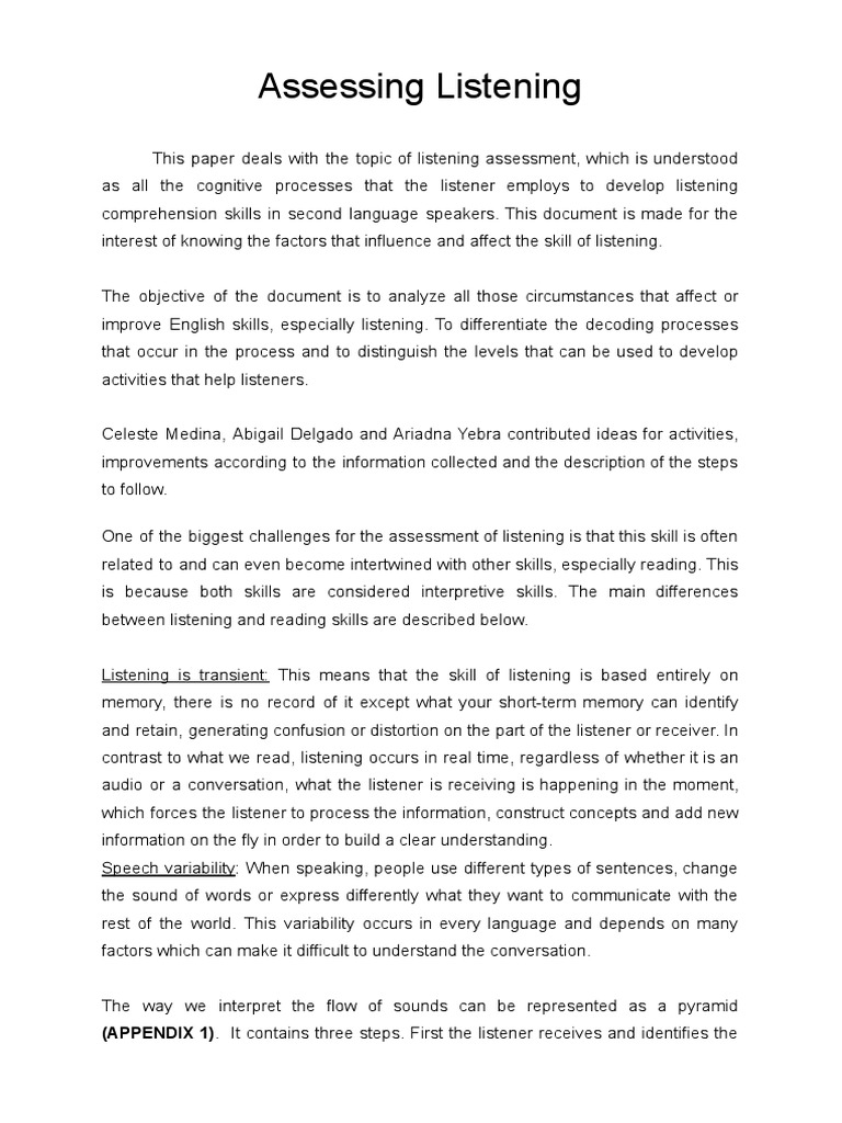 Analyzing the Factors that Influence Listening Assessment and Proposing ...
