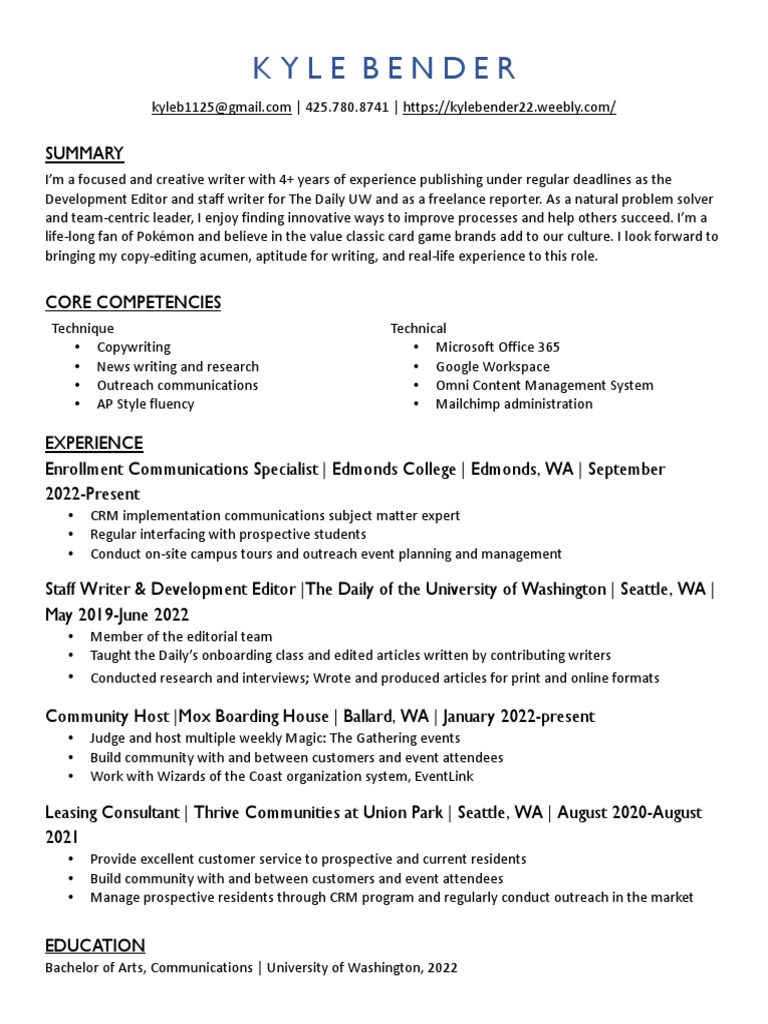 Kyle Bender Resume 2023 | PDF