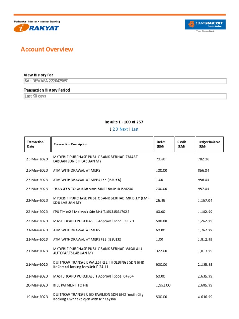 Account Overview: View History For Transaction History Period ...