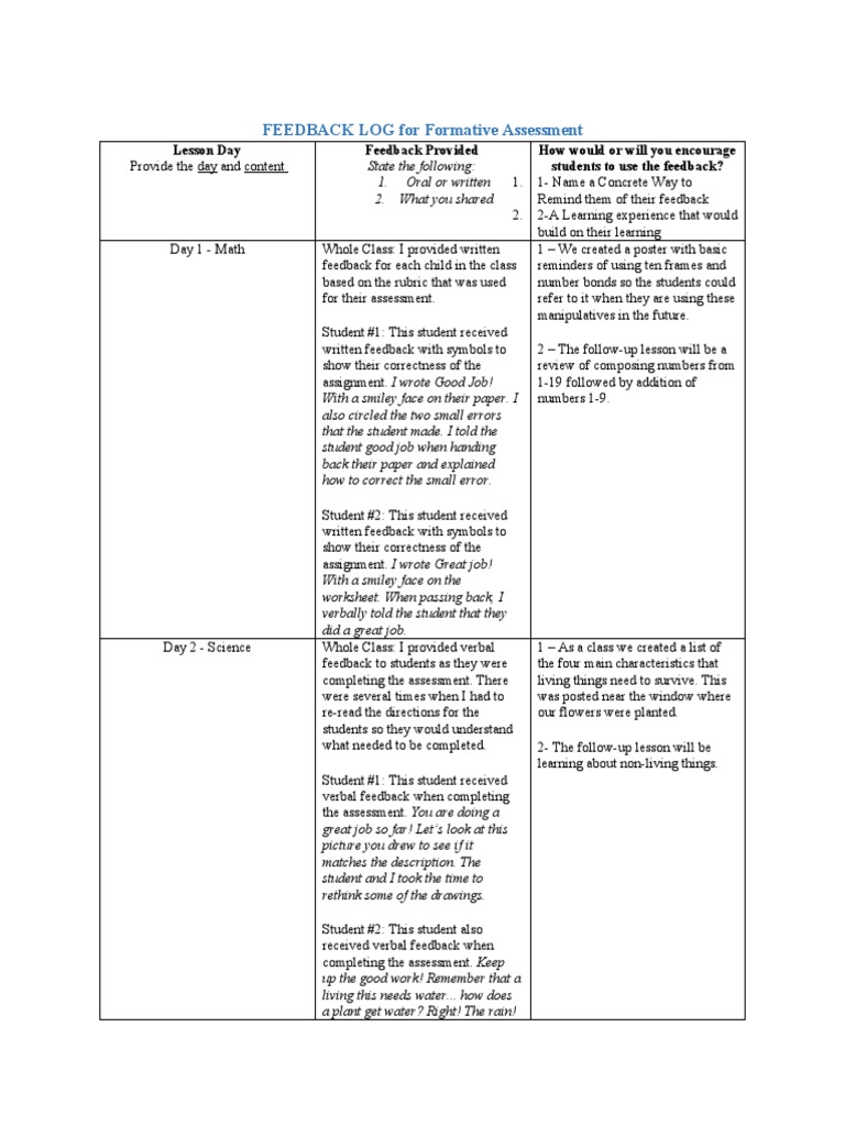 Feedback Log - Marissa Zoccali | PDF | Cognitive Science | Cognition
