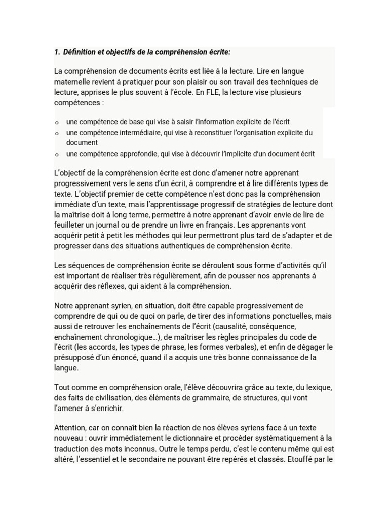 Objectifs de la compréhension écrite | PDF | Langue française ...