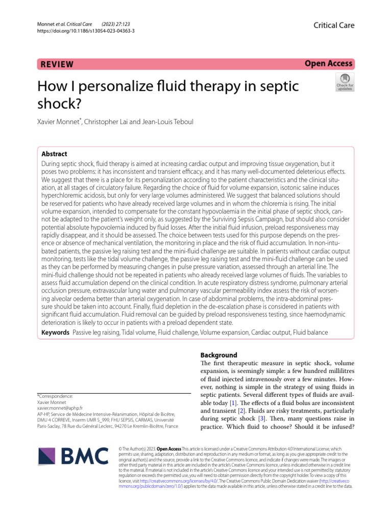 How I Personalize Fluid Therapy in Septic Shock?: Review Open Access ...