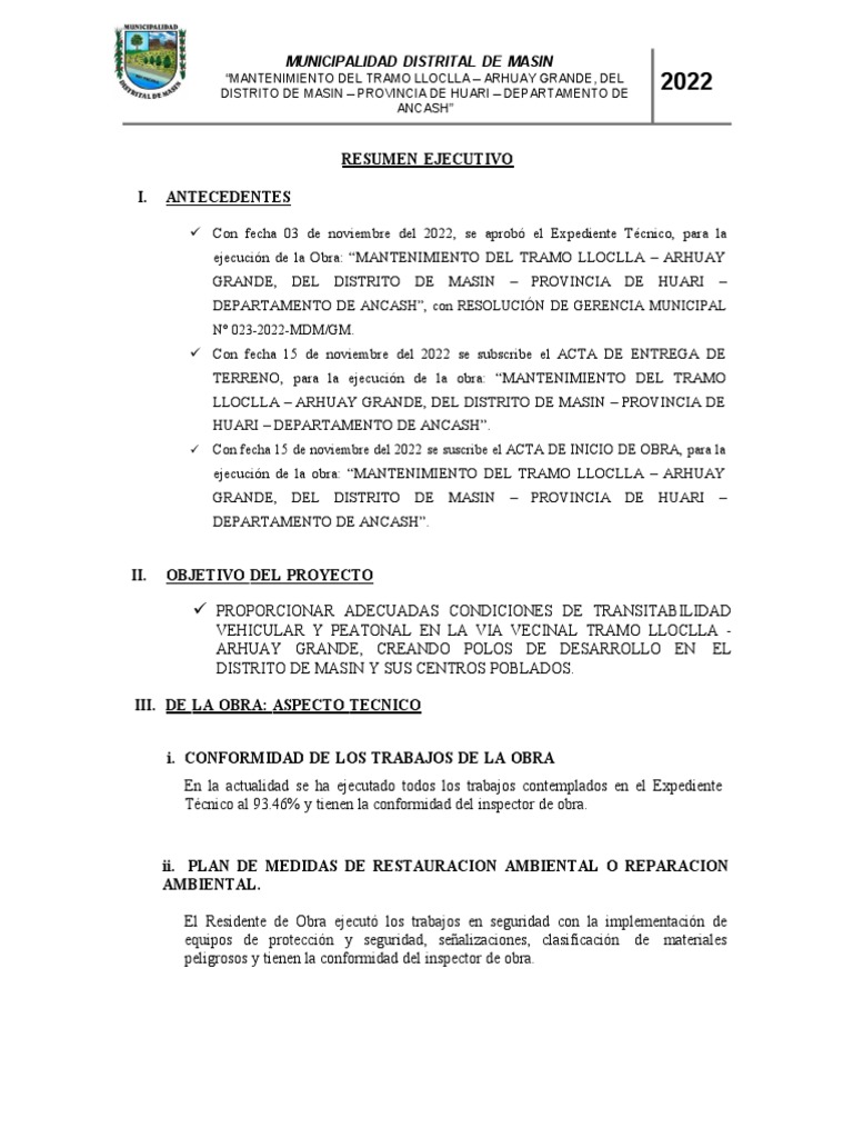 Mantenimiento Vial Masin 2022 | PDF