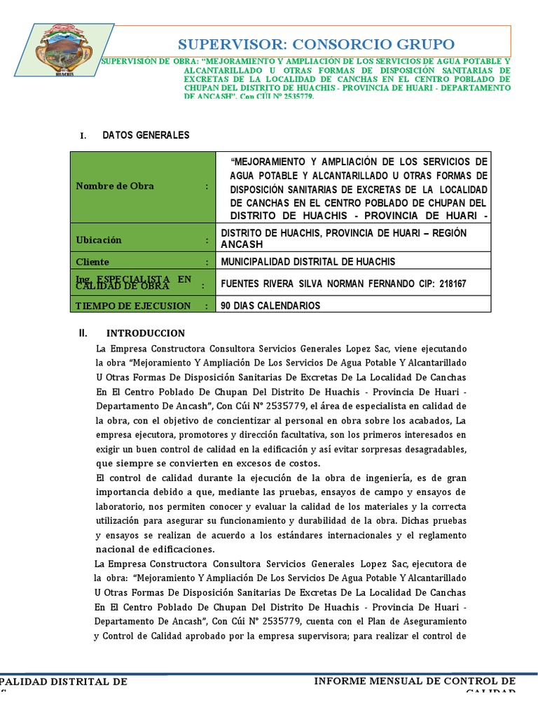 Informe de Calidad de Obra | PDF | Hormigón | Tubería (transporte de ...
