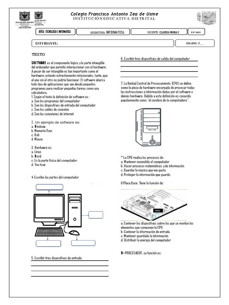Evaluacion Informatica - I P - 2023 | PDF | Hardware de la computadora | Microsoft Windows