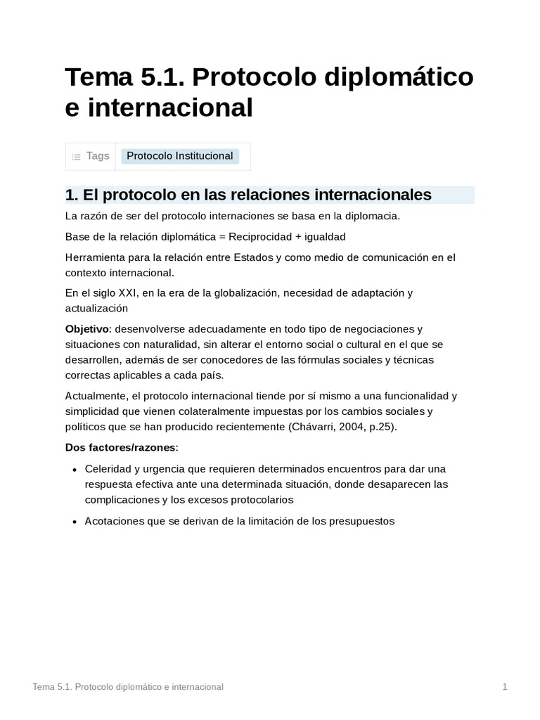 Tema 5.1. Protocolo Diplomtico e Internacional | PDF