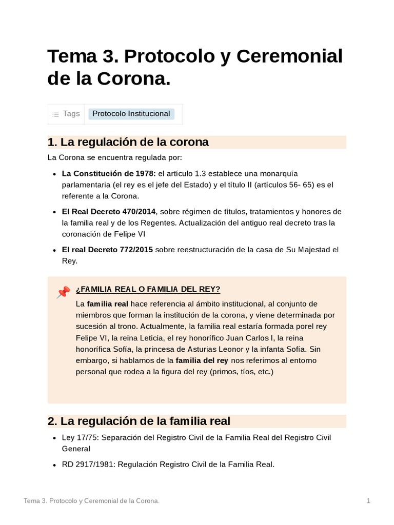 Tema 3. Protocolo y Ceremonial de La Corona. | PDF | Gobierno | Instituciones gubernamentales