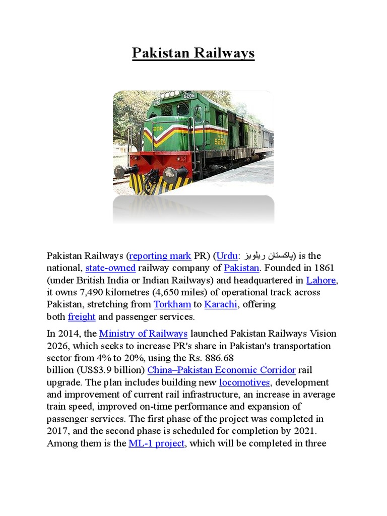 Pakistan Railways Expansion Plan | PDF