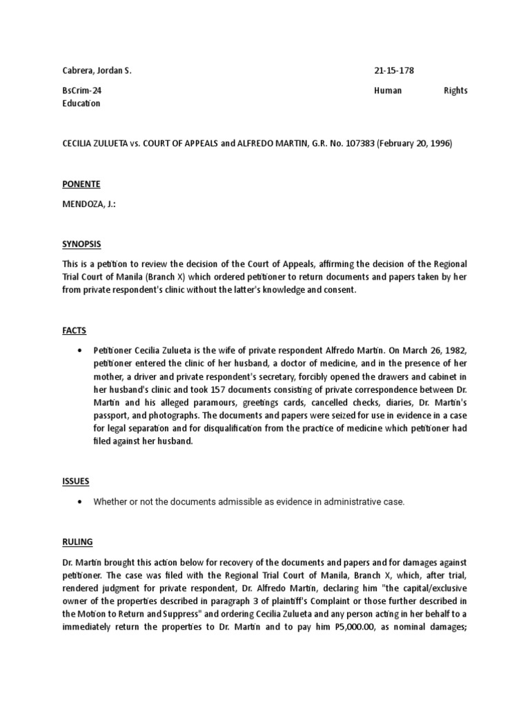 Cabrera, Case 4 | PDF | Injunction | Complaint