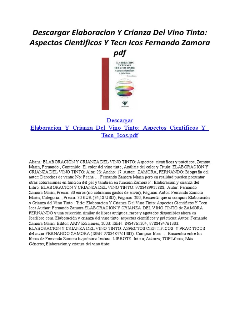 Descargar Elaboracion Y Crianza Del Vino Tinto: Aspectos Cientificos Y ...