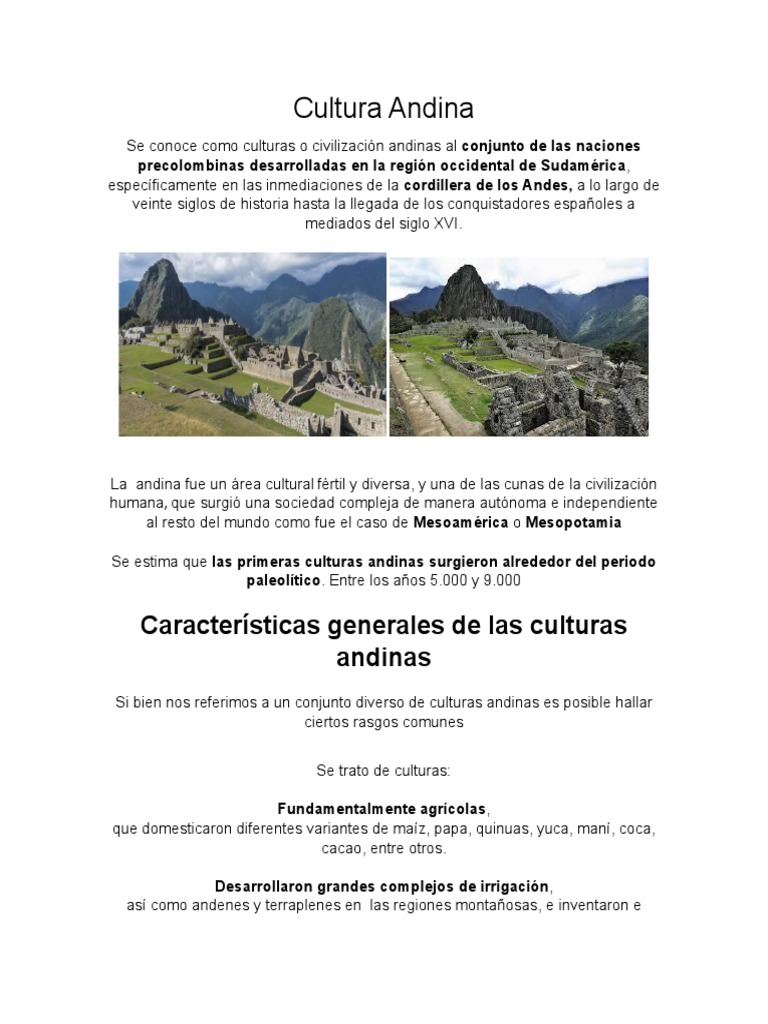 Cultura Andina | PDF | Andes | Pueblos Indígenas de las Américas