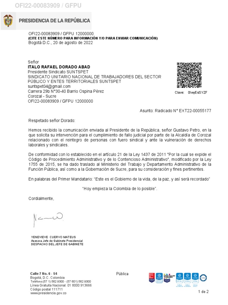Intervención del Gobierno en Reintegro Laboral | PDF | Ciencias sociales