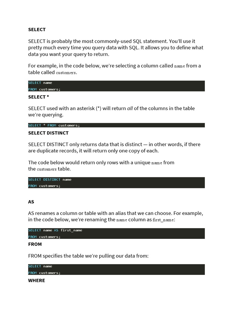 SQL All Basic Aommands | PDF | Table (Database) | Sql