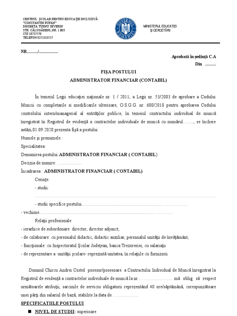 3 Fisa Post Contabil | PDF