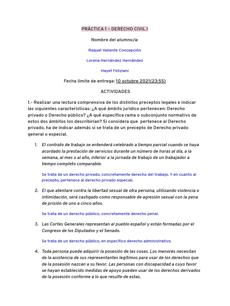 Práctica 1 Derecho Civil | PDF | Derecho Civil (Common Law) | Derecho civil (sistema legal)