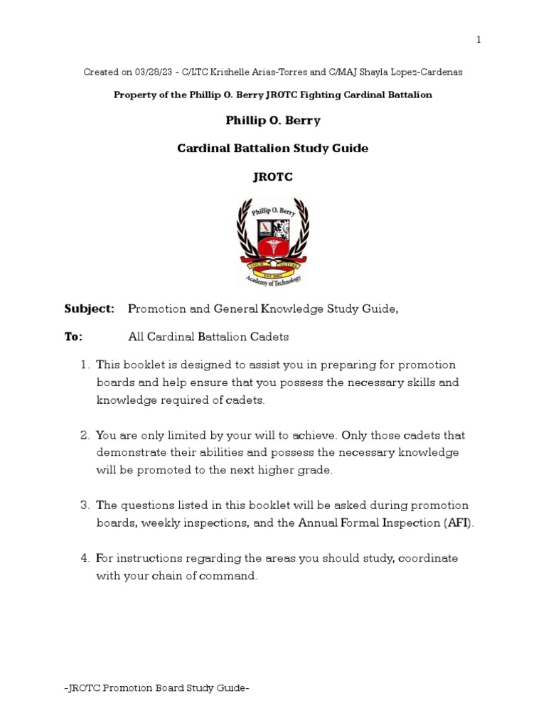 2023 Promotion Board Study Guide | PDF | Leadership | First Aid