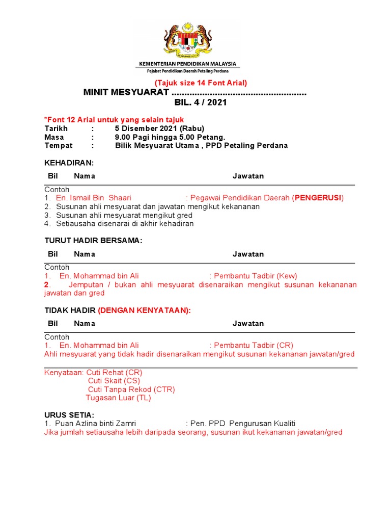 Contoh Minit Mesyuarat | PDF