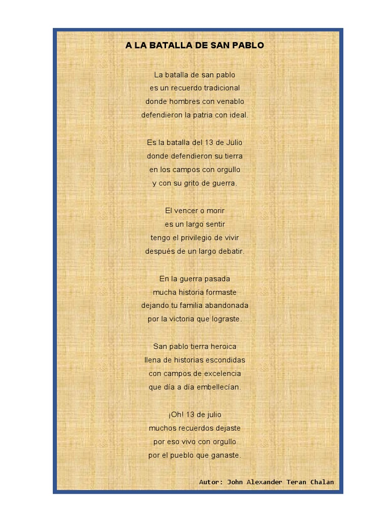 A La Batalla de San Pablo: Autor: John Alexander Teran Chalan | PDF