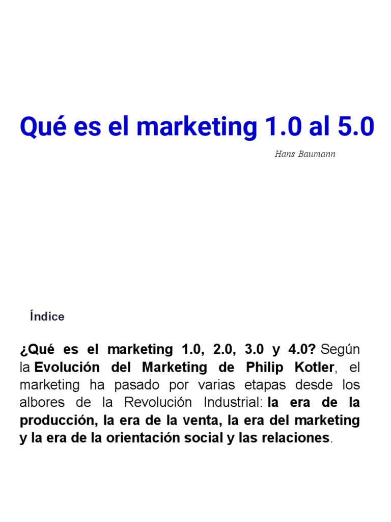 La evolución del marketing: del marketing 1.0 al marketing 5.0 | PDF | Marketing | Producto ...